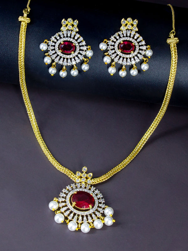 Gold Plated Ruby AD Faux Pearl Jewellery Set – PRIVIU LIFESTYLE PRIVATE ...