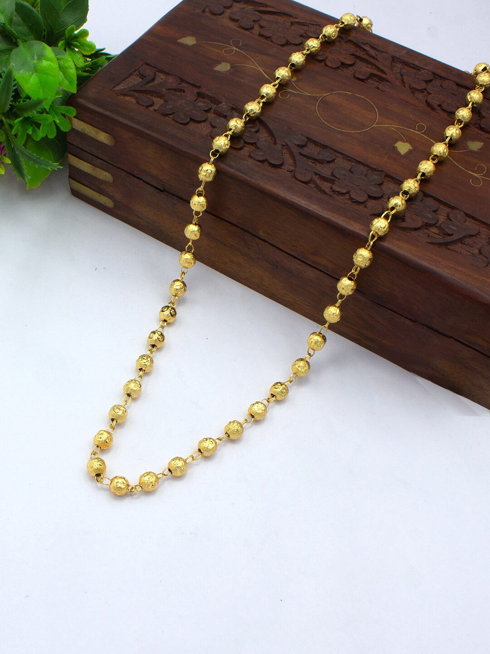22K Gold-Plated Beaded Matar Mala Chain Necklace – PRIVIU LIFESTYLE ...