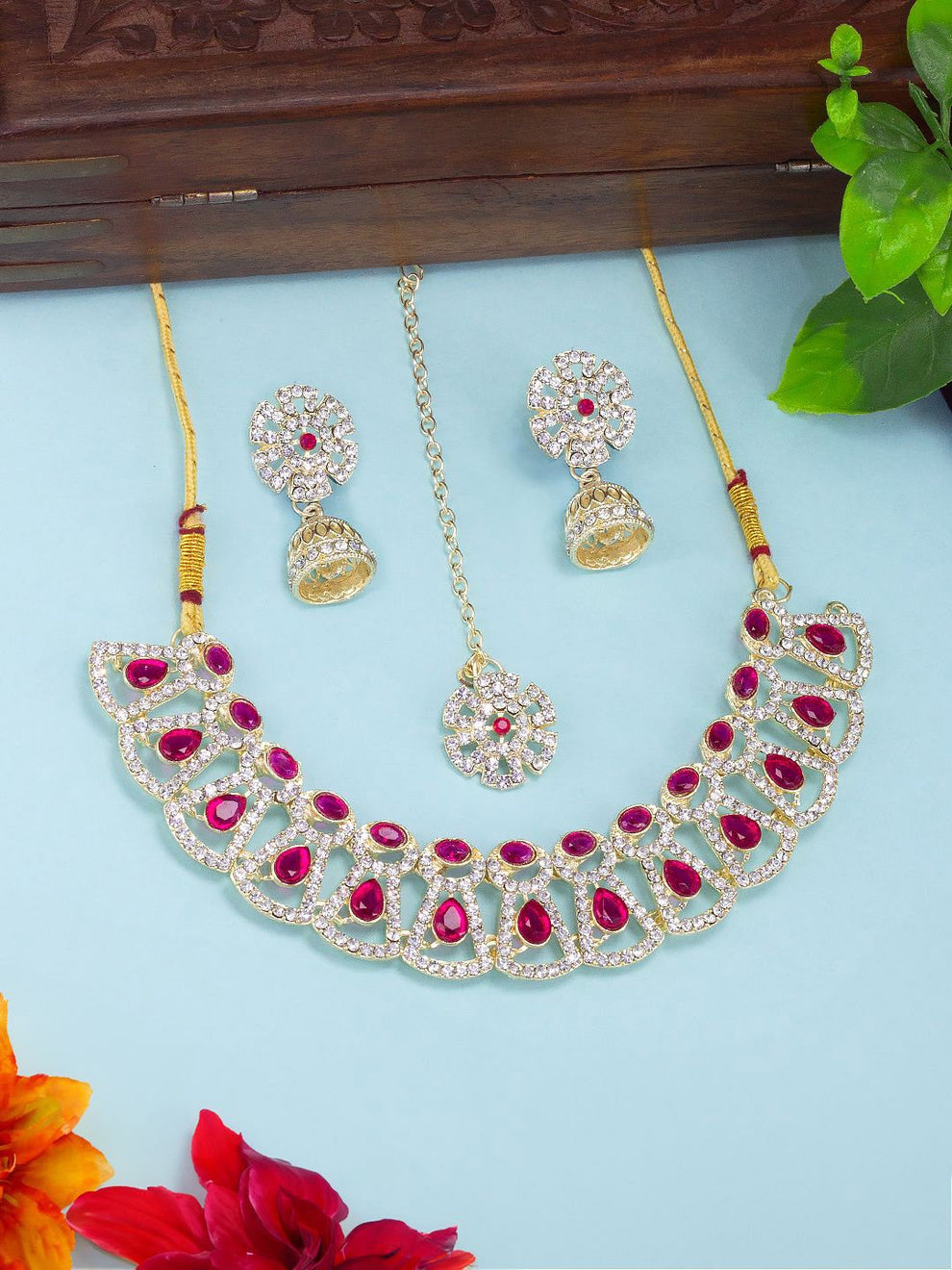 Red Floral Jewellery Set – PRIVIU LIFESTYLE PRIVATE LIMITED